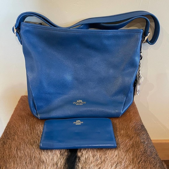 Coach | Bags | Coach Blue Leather Shoulder Bag And Wallet | Poshmark